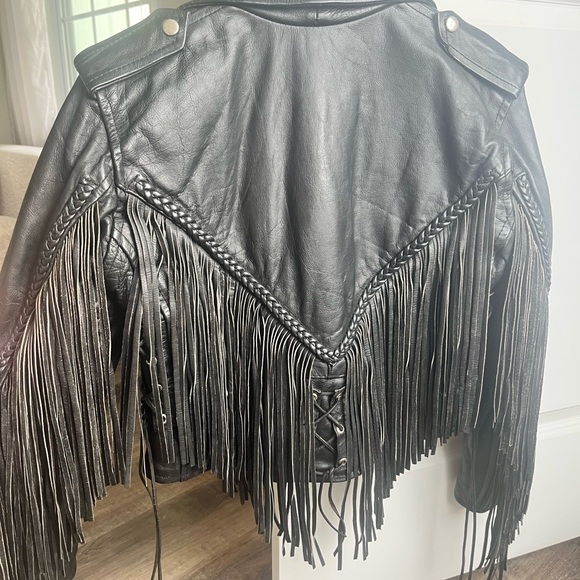 Unik | Jackets & Coats | Unik Black Leather Biker Jacket With Fringe ...